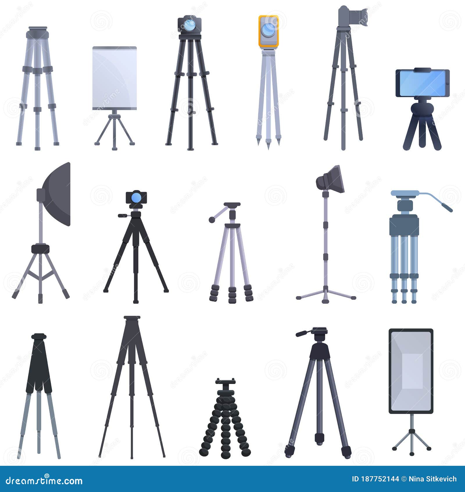 Tripod Icons Set, Cartoon Style Stock Vector - Illustration of holder ...