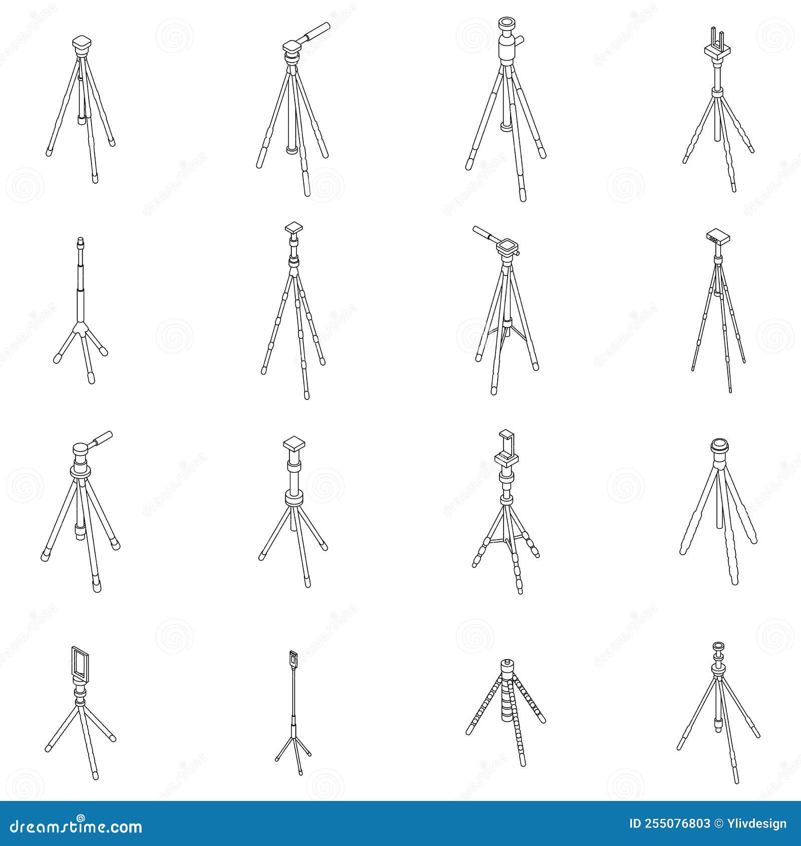 Tripod Icons Set Vector Outline Stock Illustration - Illustration of ...