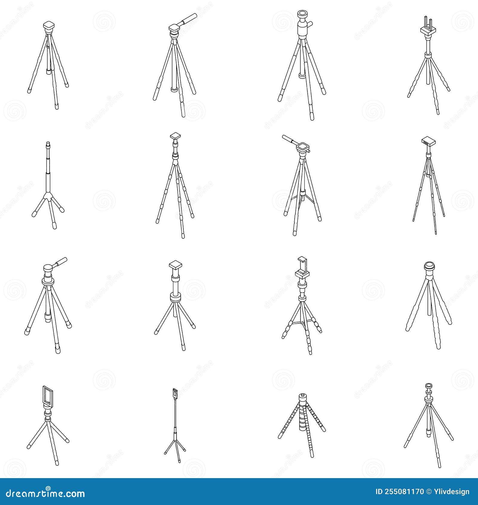 Tripod Icons Set Vector Outline Stock Vector - Illustration of film ...