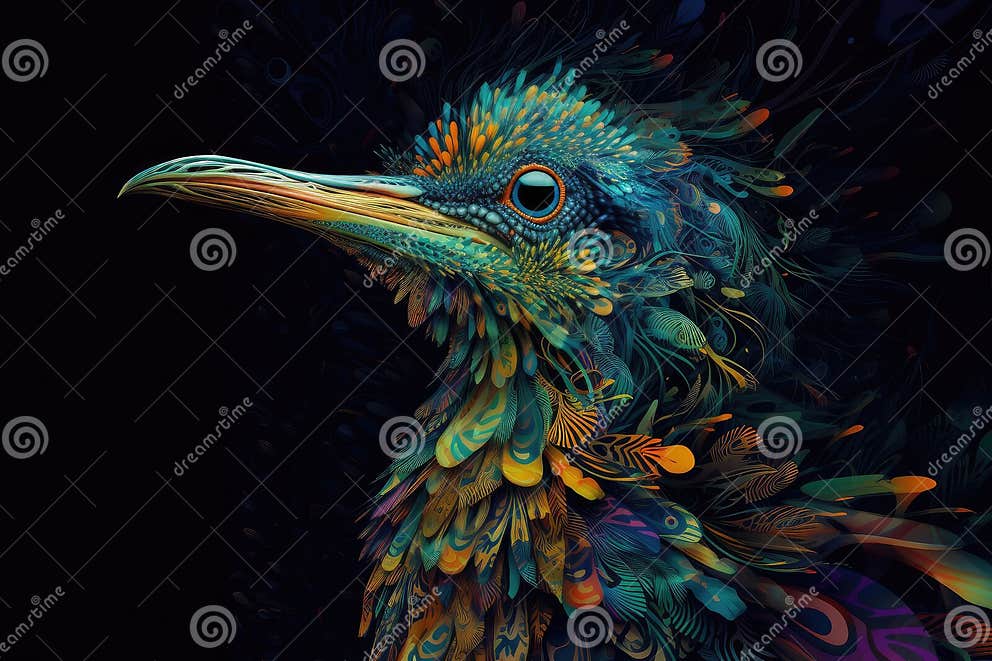 Trippy Bird with Psychedelic Patterns on Its Feathers Stock ...