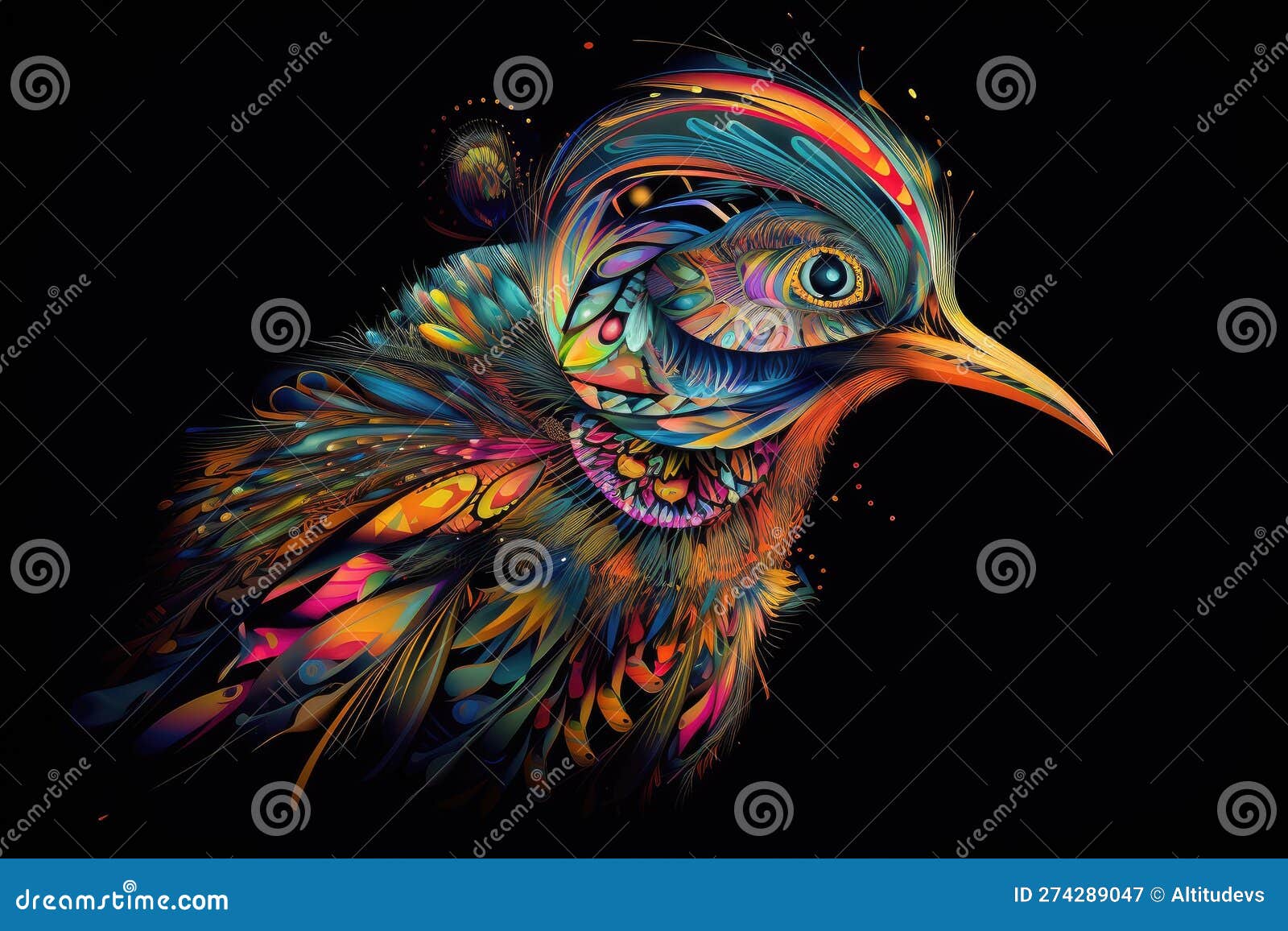 Trippy Bird with Psychedelic Patterns on Its Feathers Stock ...