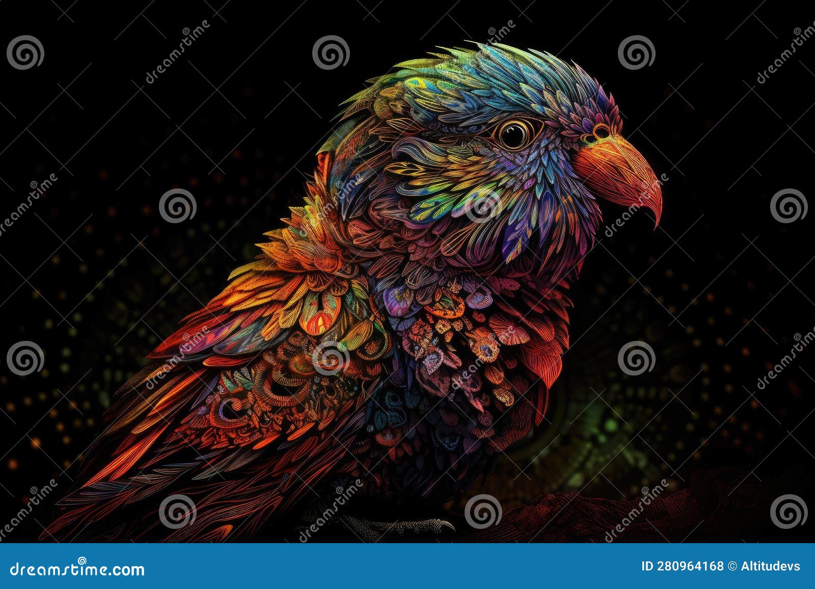 Trippy Bird with Psychedelic Patterns on Its Feathers Stock ...