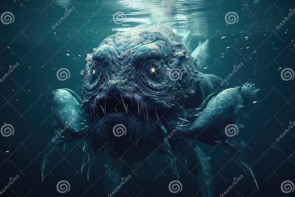 Trippy Creature of the Deep, Floating on the Water Surface Stock ...