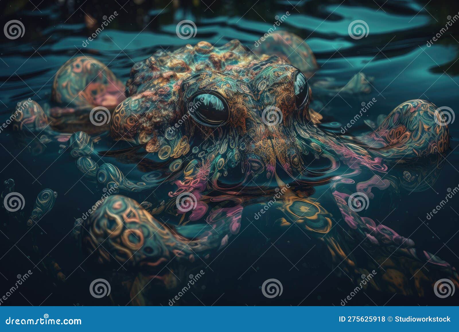 Trippy Creature of the Deep, Floating on the Water Surface Stock ...
