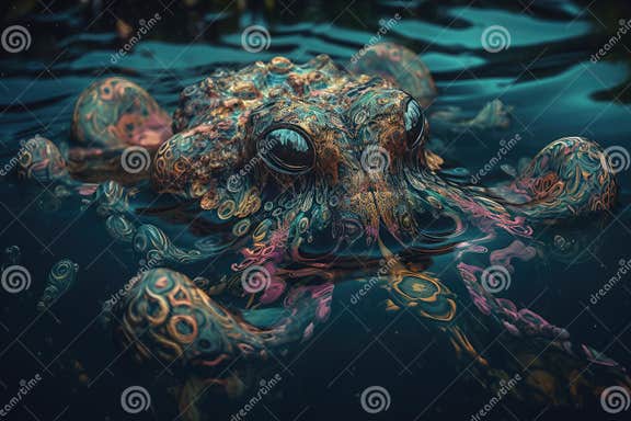 Trippy Creature of the Deep, Floating on the Water Surface Stock ...