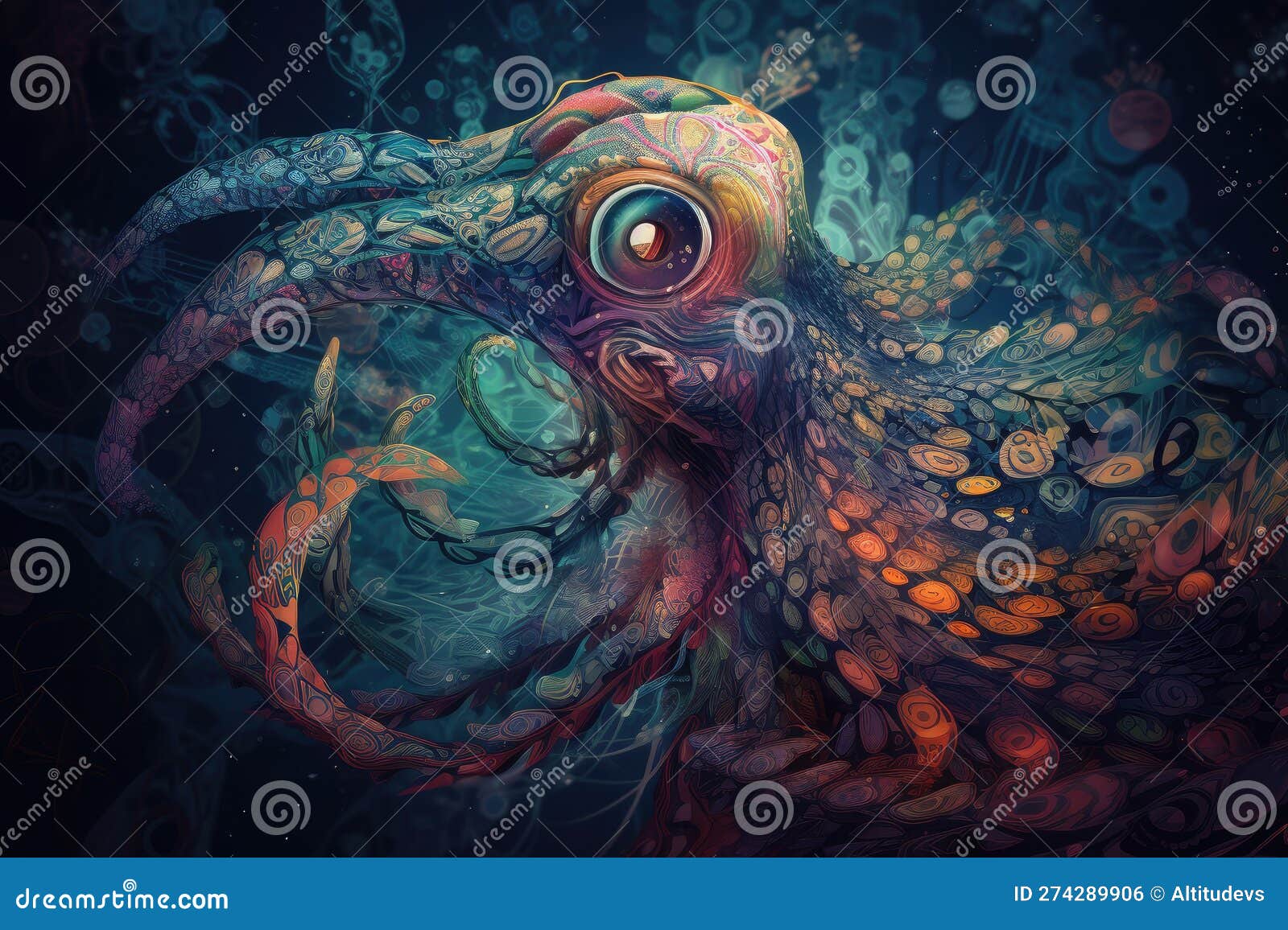 Trippy Creature of the Deep, with Psychedelic Patterns and Textures ...