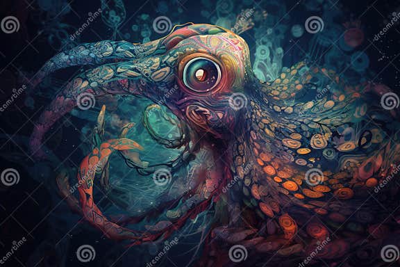 Trippy Creature of the Deep, with Psychedelic Patterns and Textures ...
