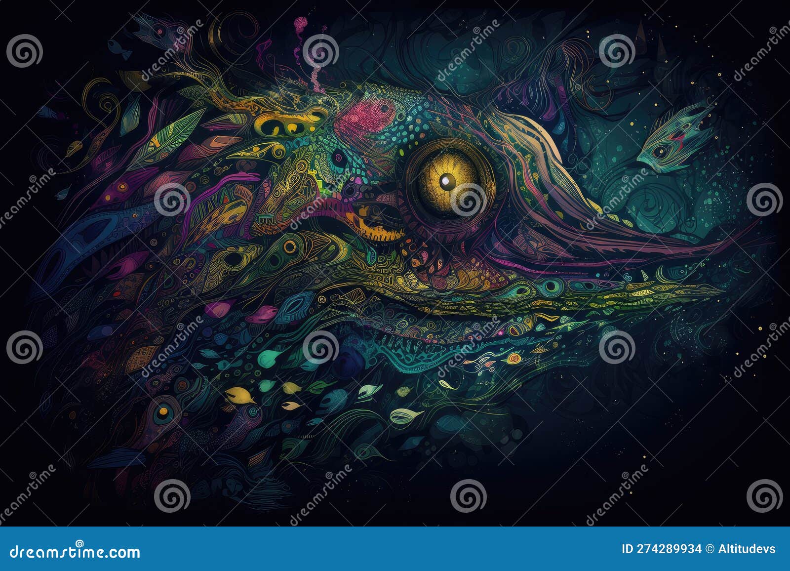 Trippy Creature of the Deep, with Psychedelic Patterns and Textures ...