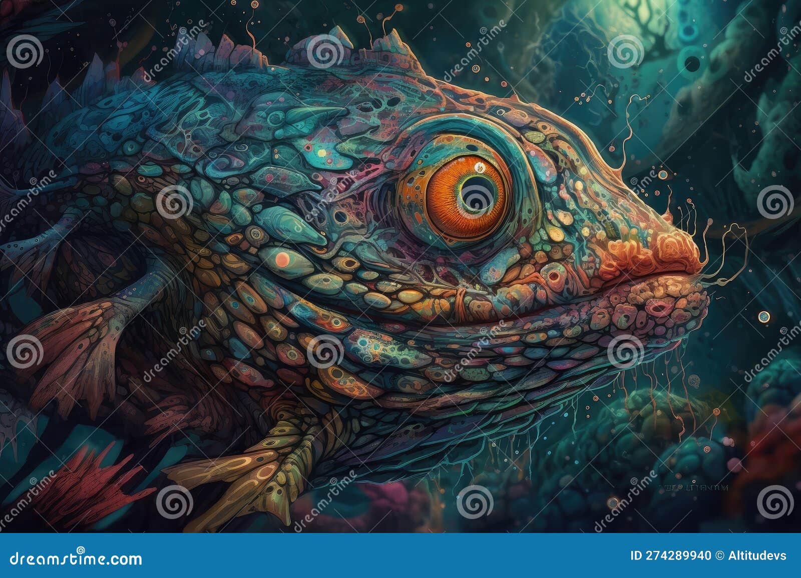 Trippy Creature of the Deep, with Psychedelic Patterns and Textures ...