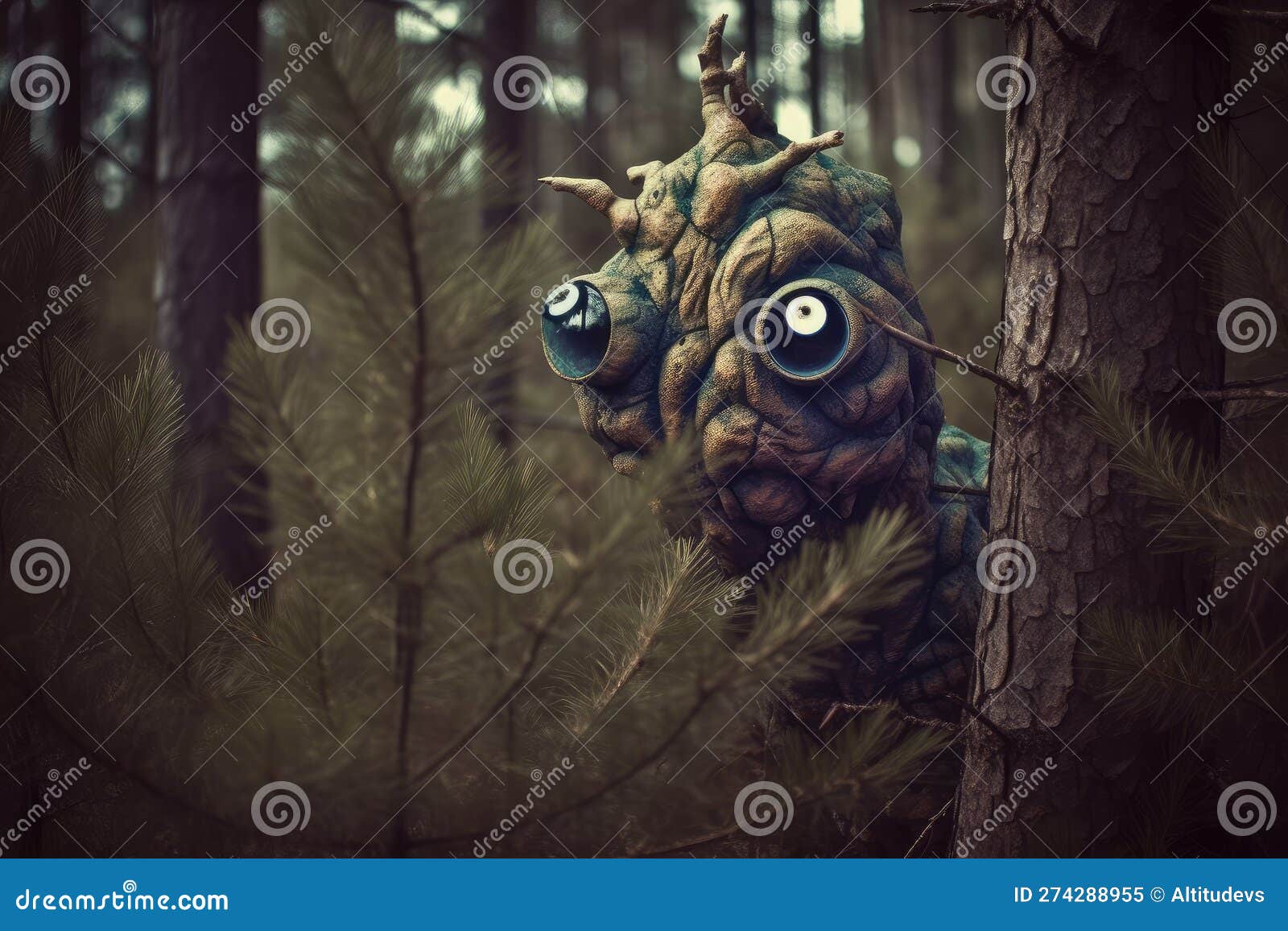 Trippy Creature Hiding among the Trees, Observing Its Surroundings ...
