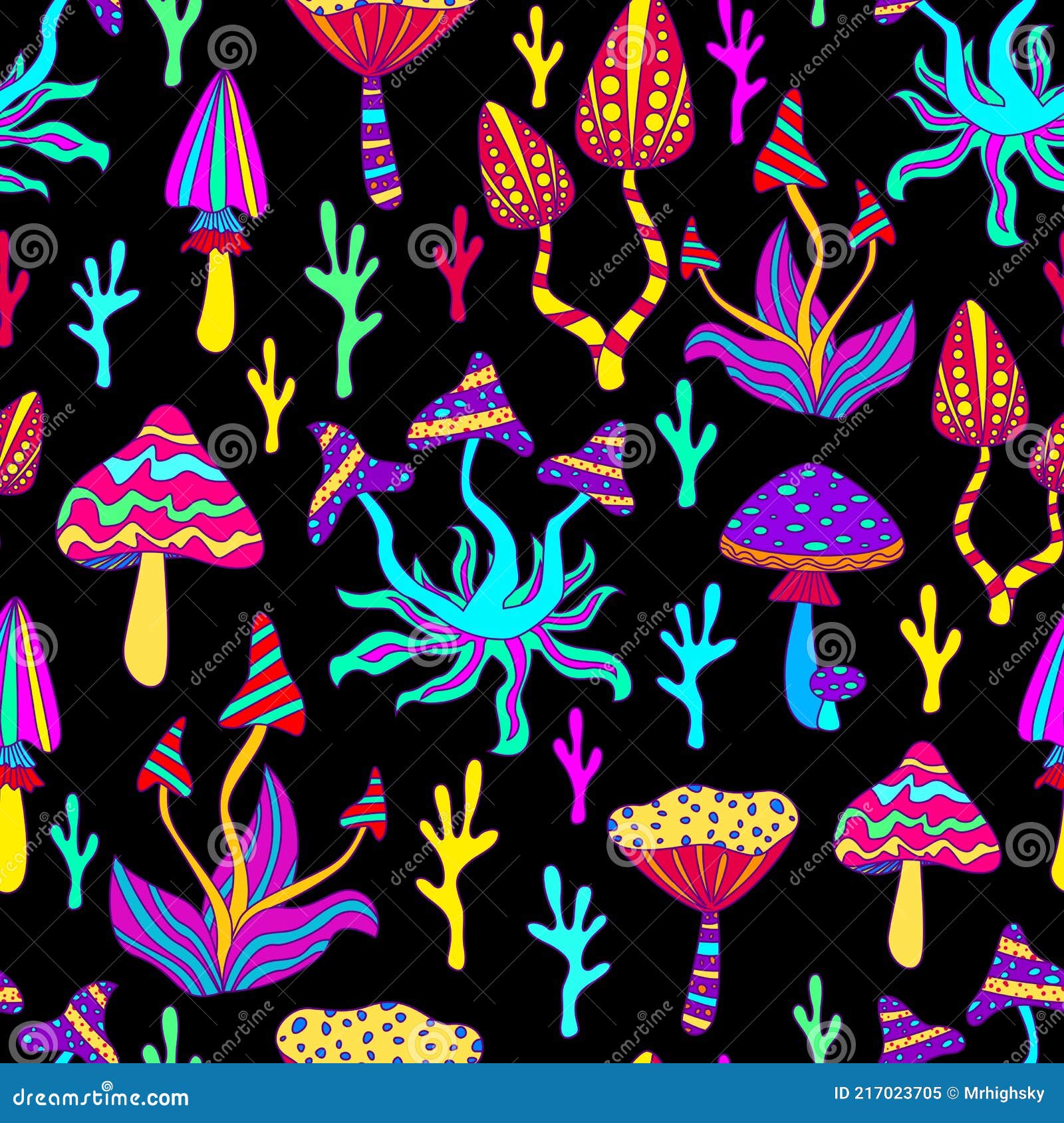 Trippy Psychedelic Mushrooms Seamless Pattern Stock Vector ...