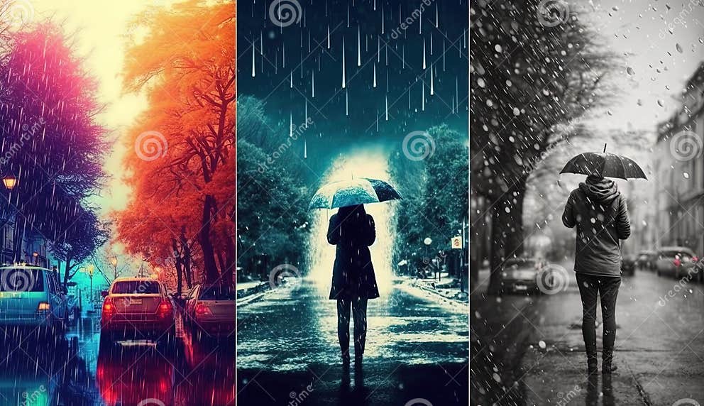 Trippy Rain Reflections Collage Stock Illustration - Illustration of ...