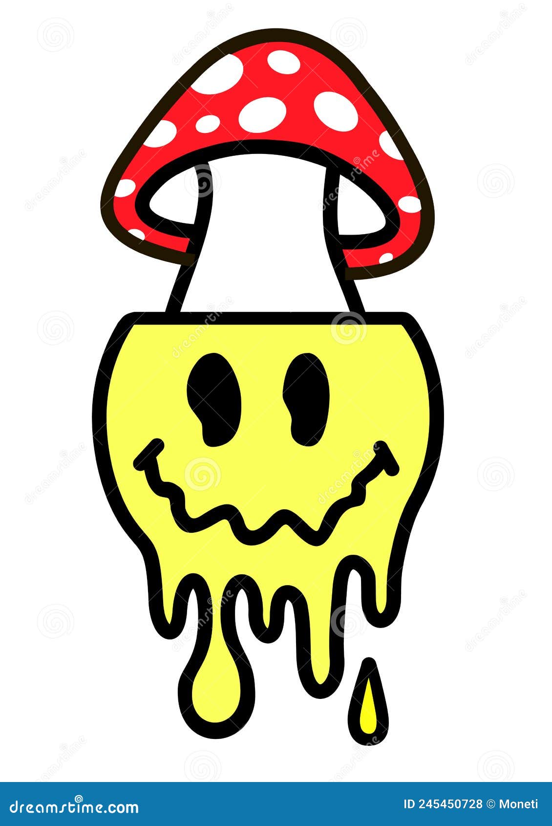 Trippy Smile Face amanita Mushroom.Vector 90s Style Cartoon Character Illustration.Isolated on White.Trippy Smile Smiley Stock Vector Illustration of background fungi 245450728