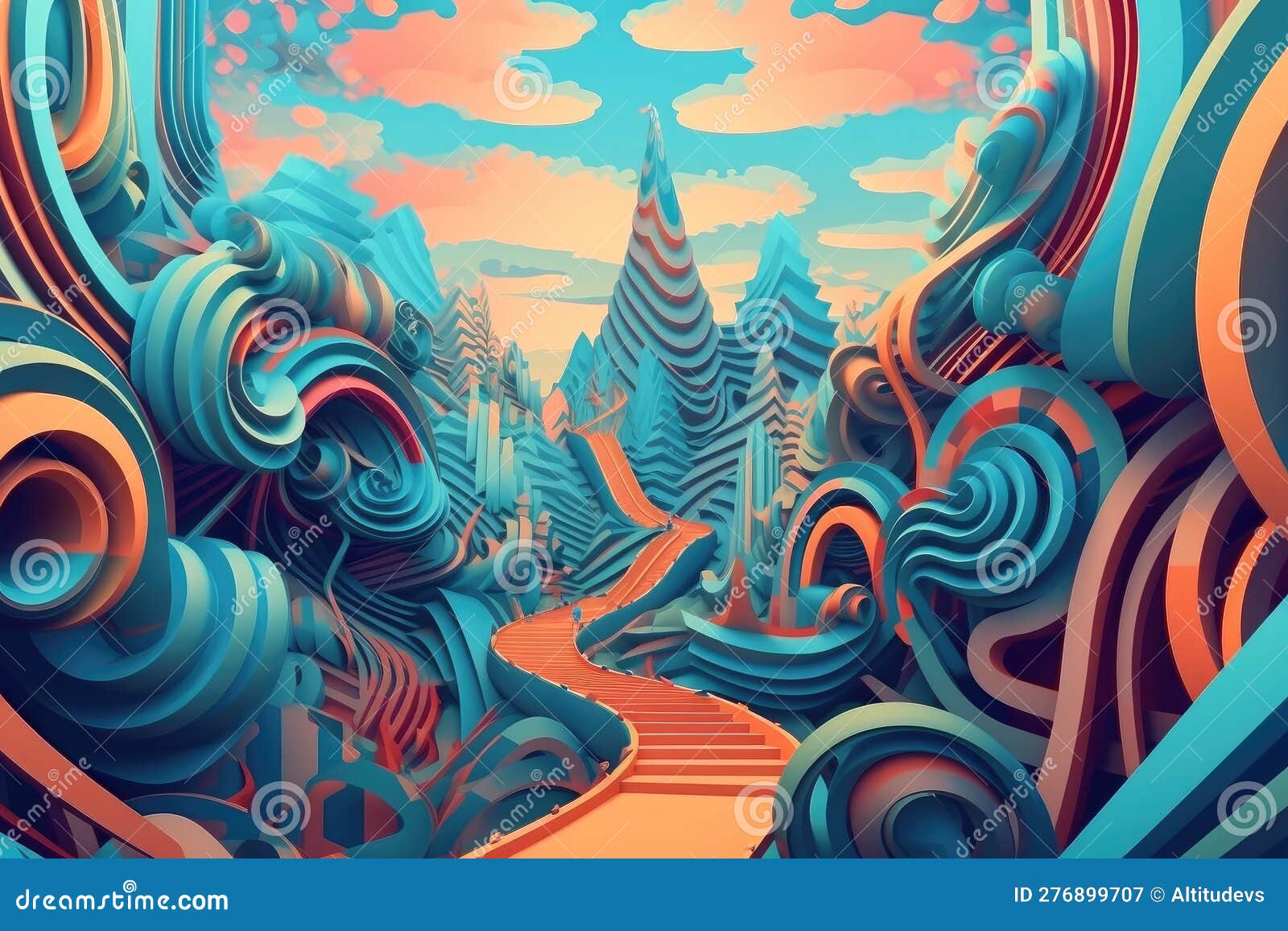 Trippy and Surreal Scene with Optical Illusions, Bizarre Patterns, and ...