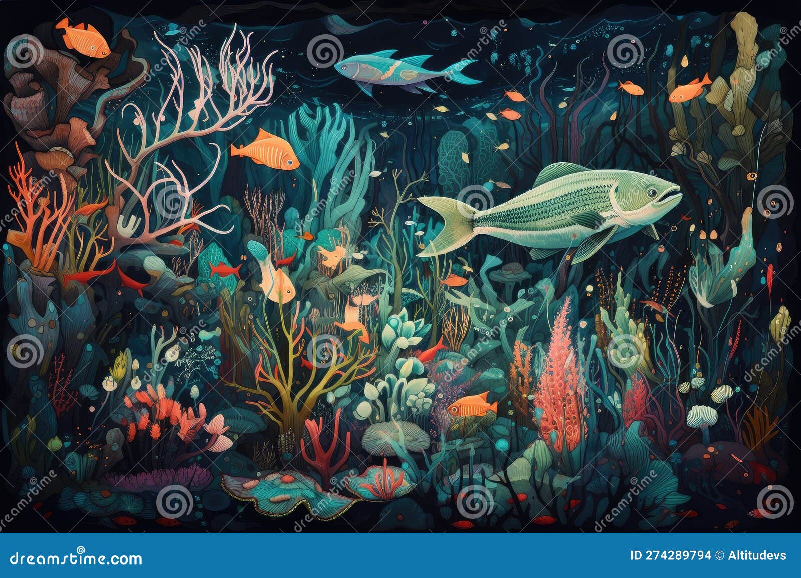 Trippy and Surreal Underwater World with Trippy Fish, Plants, and ...