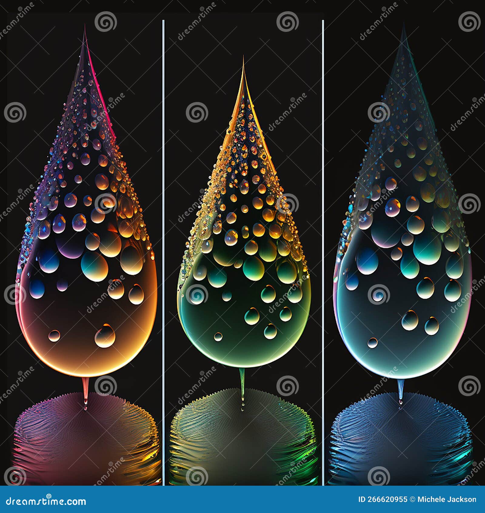 Triptych of Colorful Water Drops by Generative Ai Stock Illustration ...