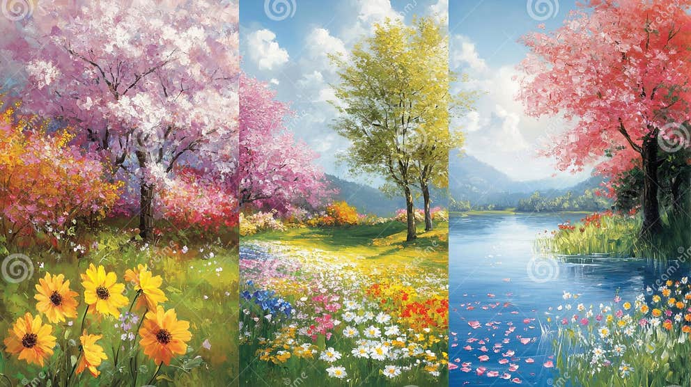 Triptych Oil Painting Description: a Captivating Triptych Stock Image ...