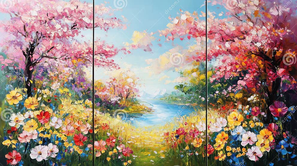 Triptych Oil Painting Description: a Captivating Triptych Stock Photo ...