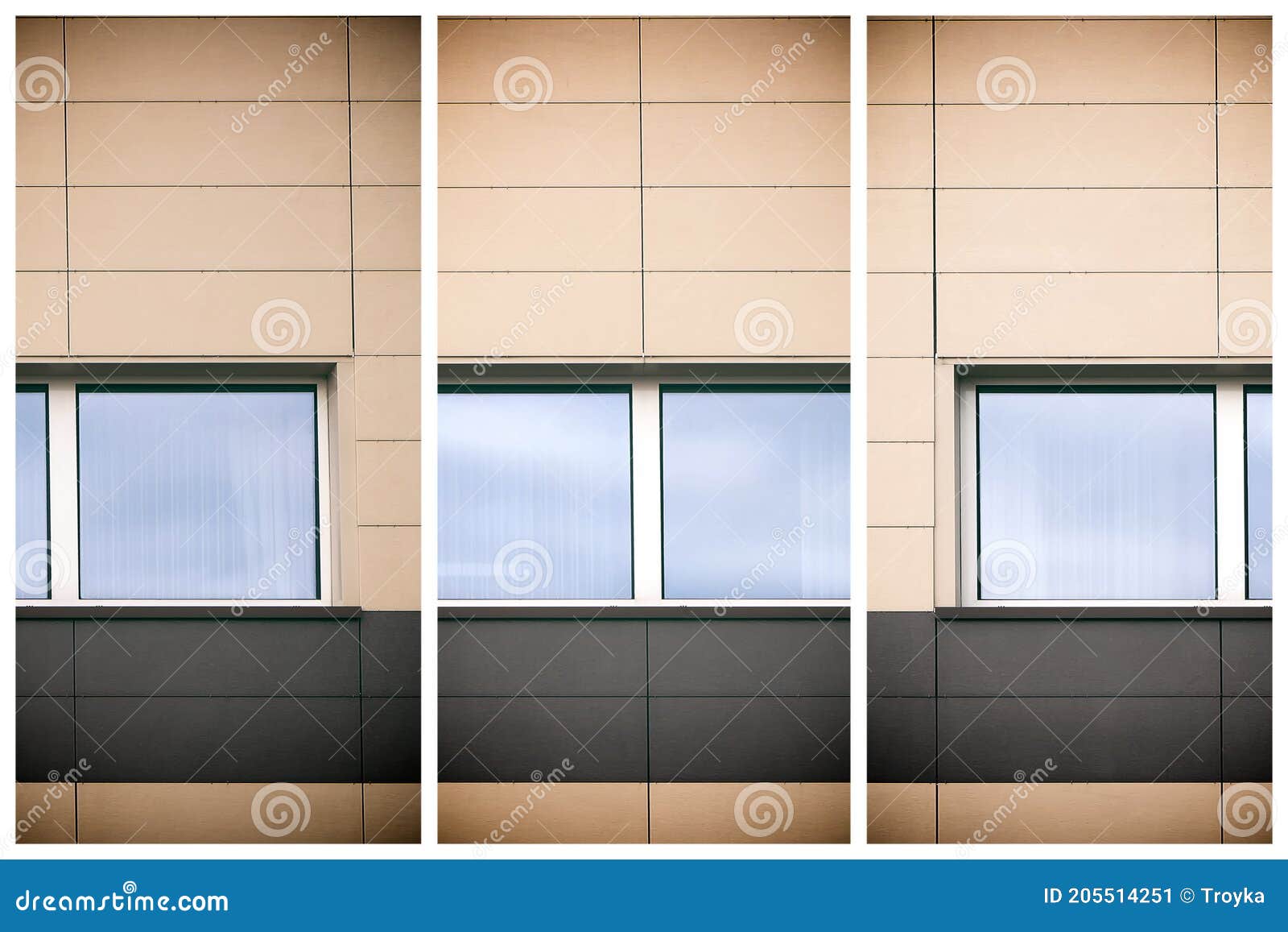 Triptych of Windows and Wall of Modern Building Stock Image - Image of ...