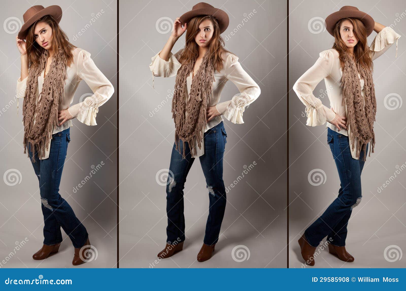 Triptyque de cow-girl photo stock. Image du modèle, ajustement - 29585908