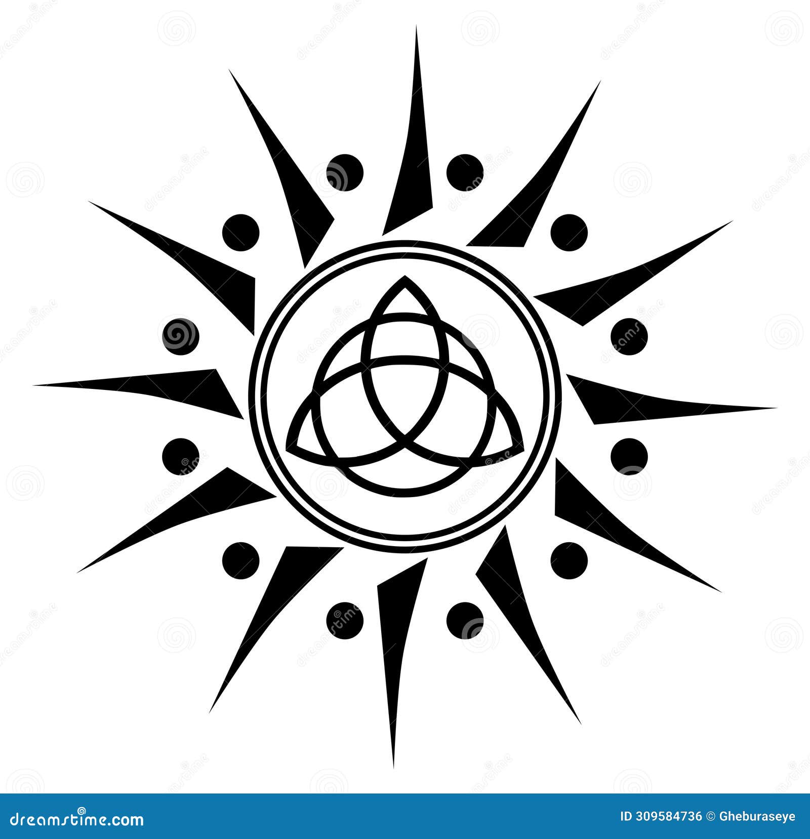 Triquetra in Stylized Sun, Tattoo, Black and White, Isolated. Stock ...