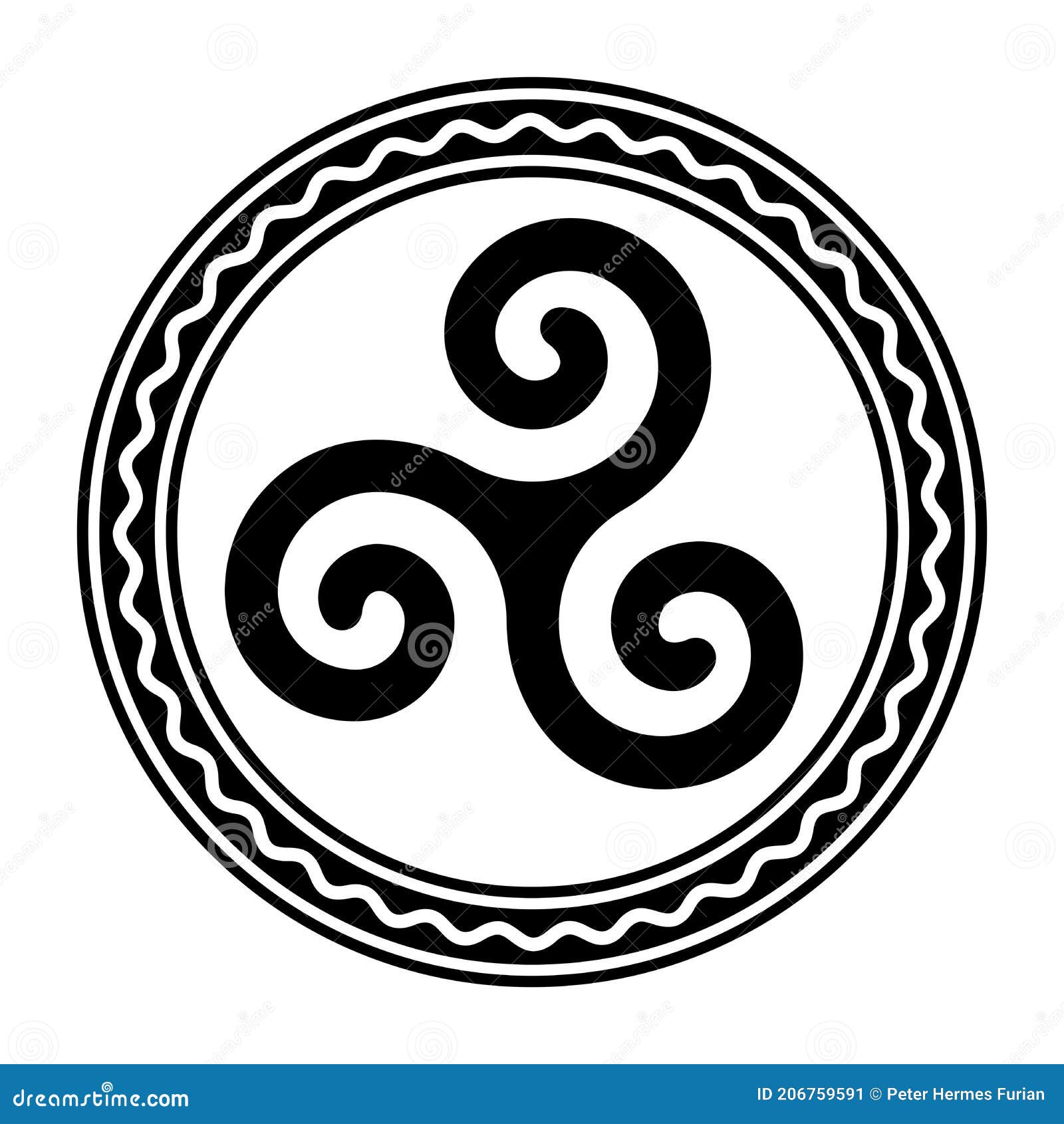 Triskele, Triskelion within a Circle Frame with White Wavy Line Stock ...