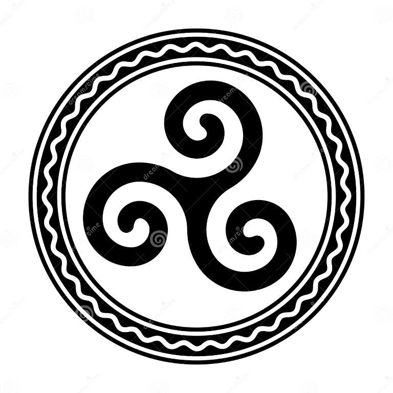 Triskele, Triskelion within a Circle Frame with White Wavy Line Stock ...