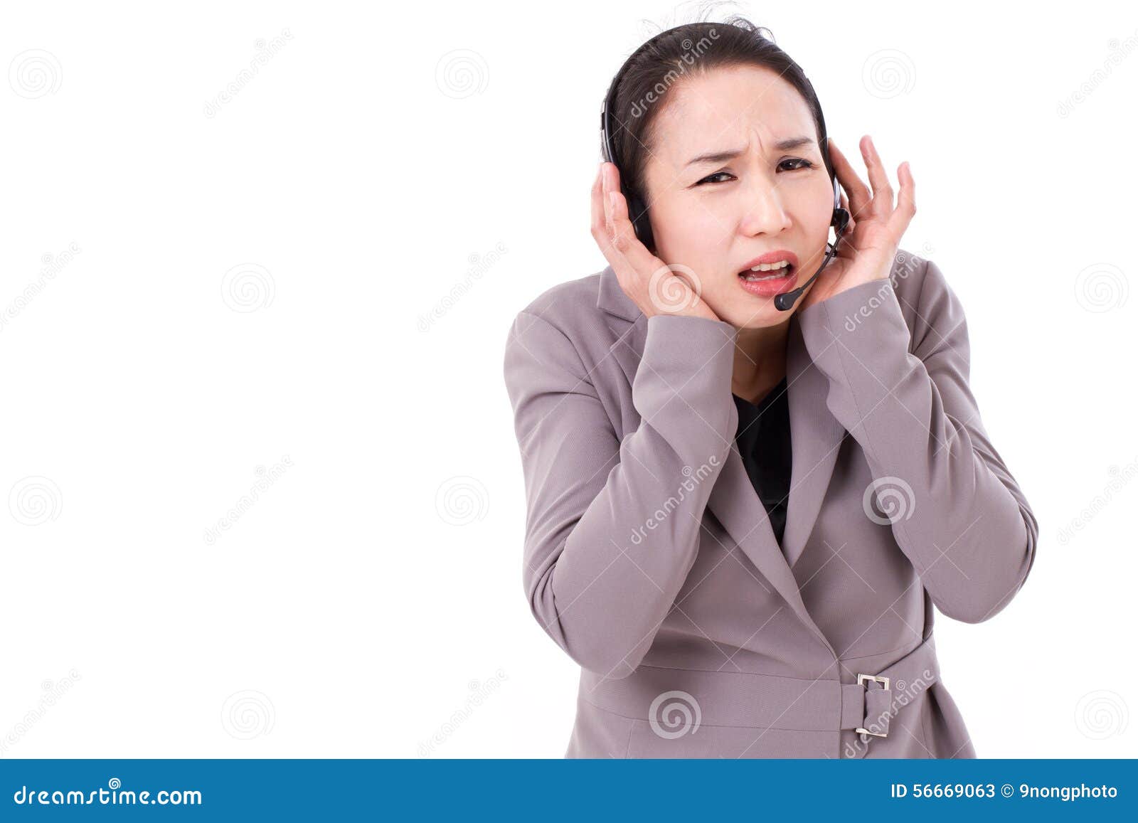 Triste, Personal De Servicio De Cliente Descontento Con Las Auriculares ...