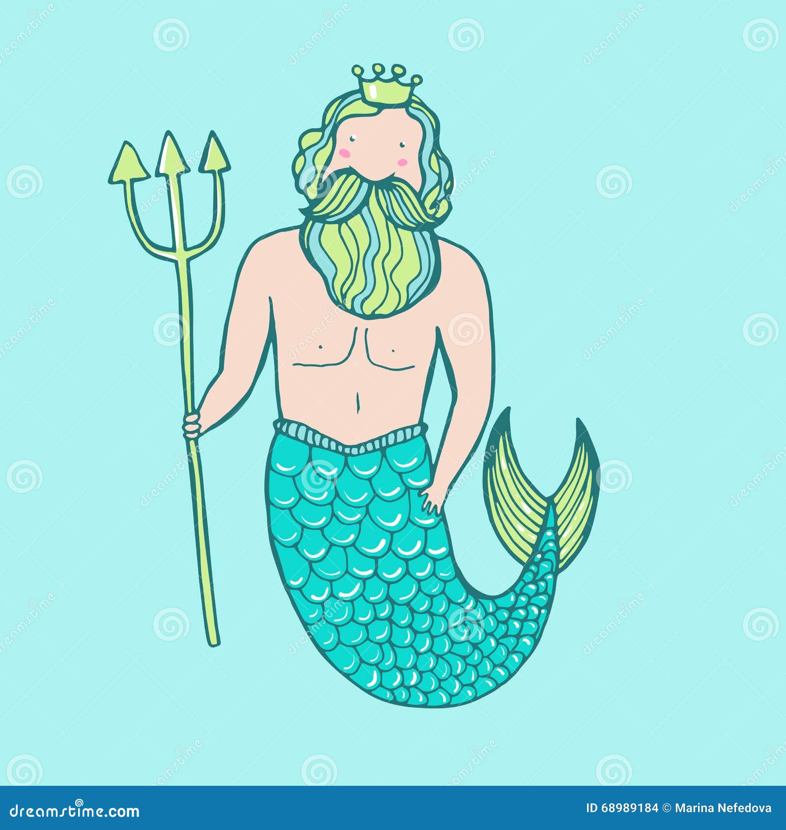 Triton in Einer Krone Mit Einem Dreizack Stock Abbildung - Illustration ...