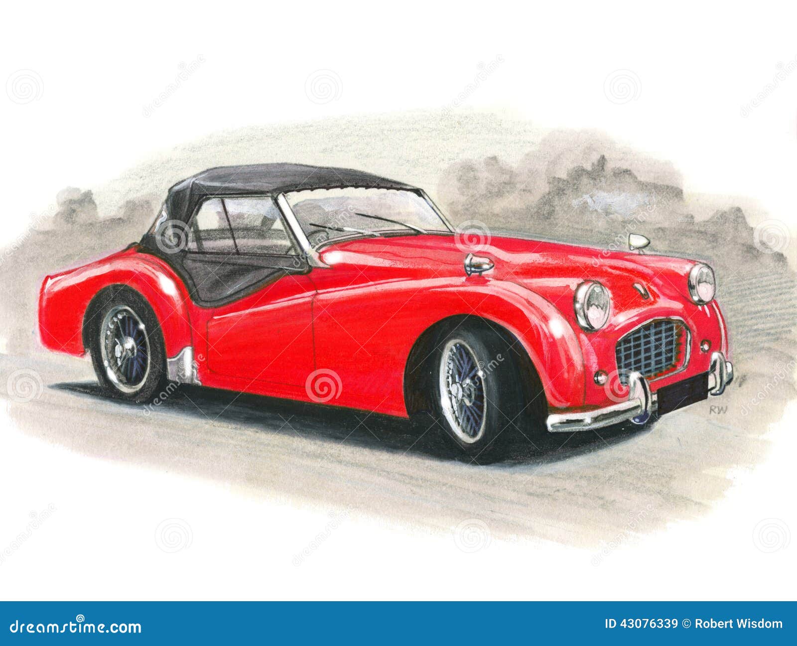 Triumph TR3 Vintage Roadster Car, Silhouette Illustration Cartoon ...
