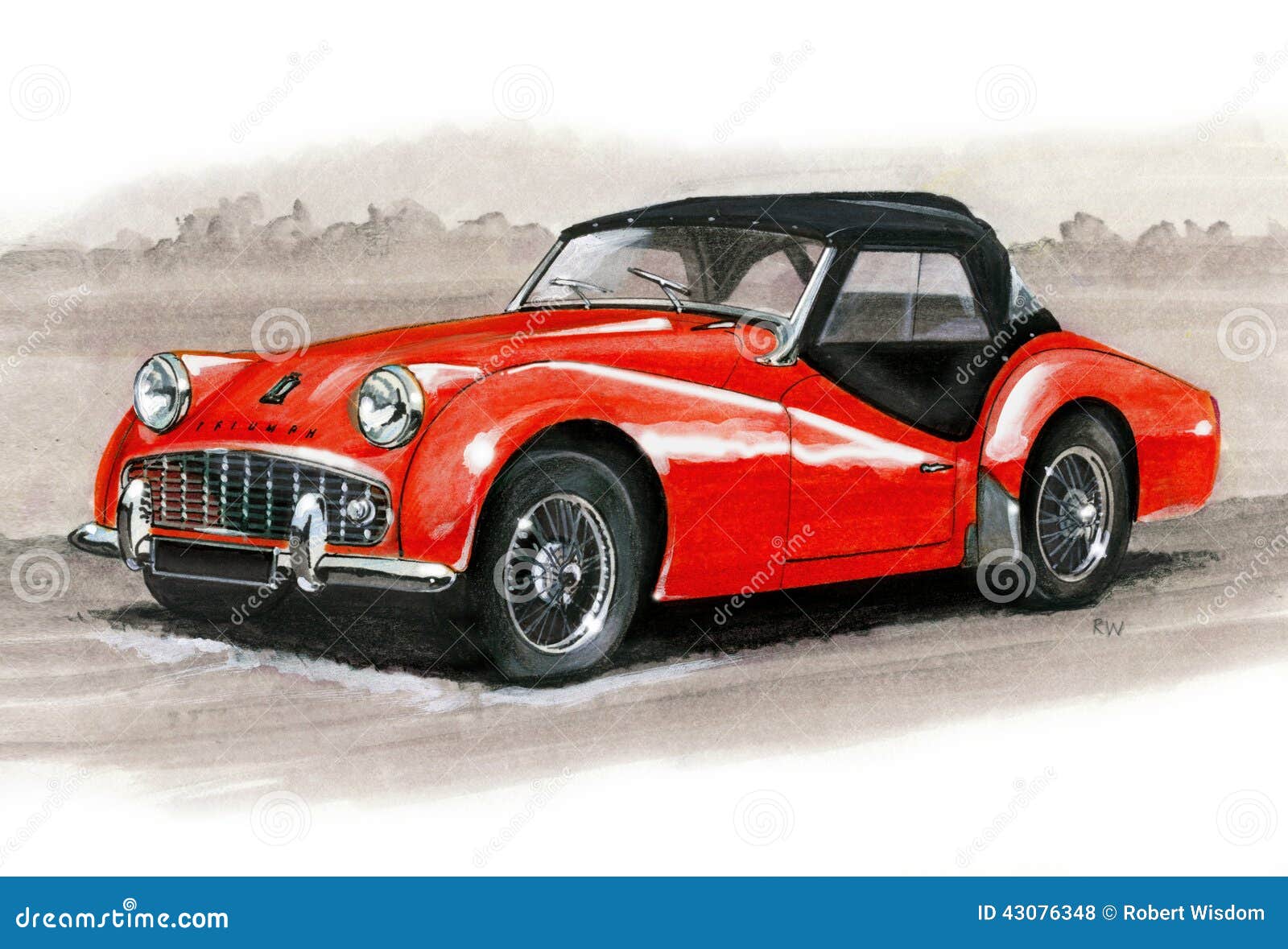 Triumph TR3 Vintage Roadster Car, Silhouette Illustration Cartoon ...