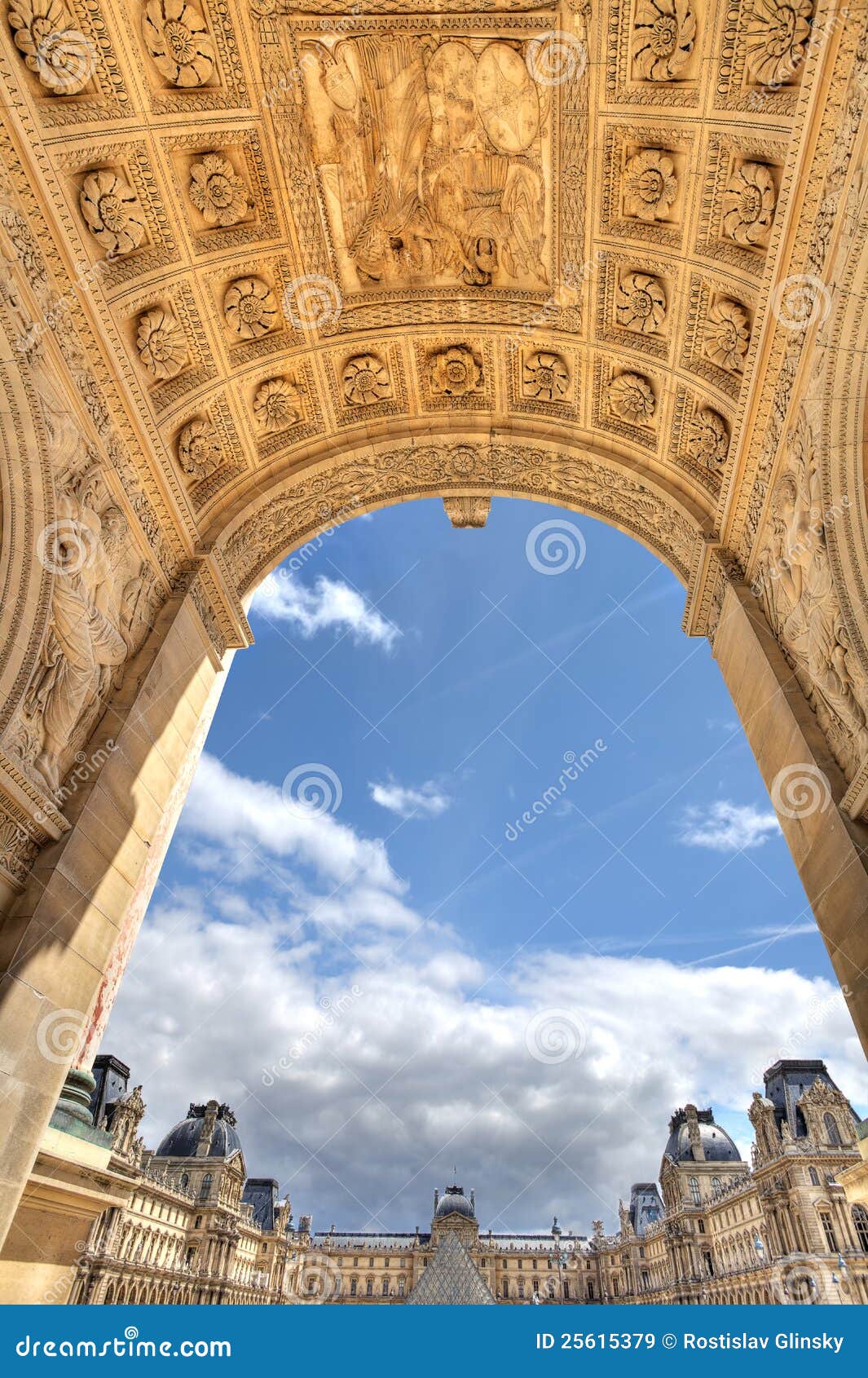 Triumphal Arch and Louvre Royal Palace. Editorial Stock Image - Image ...