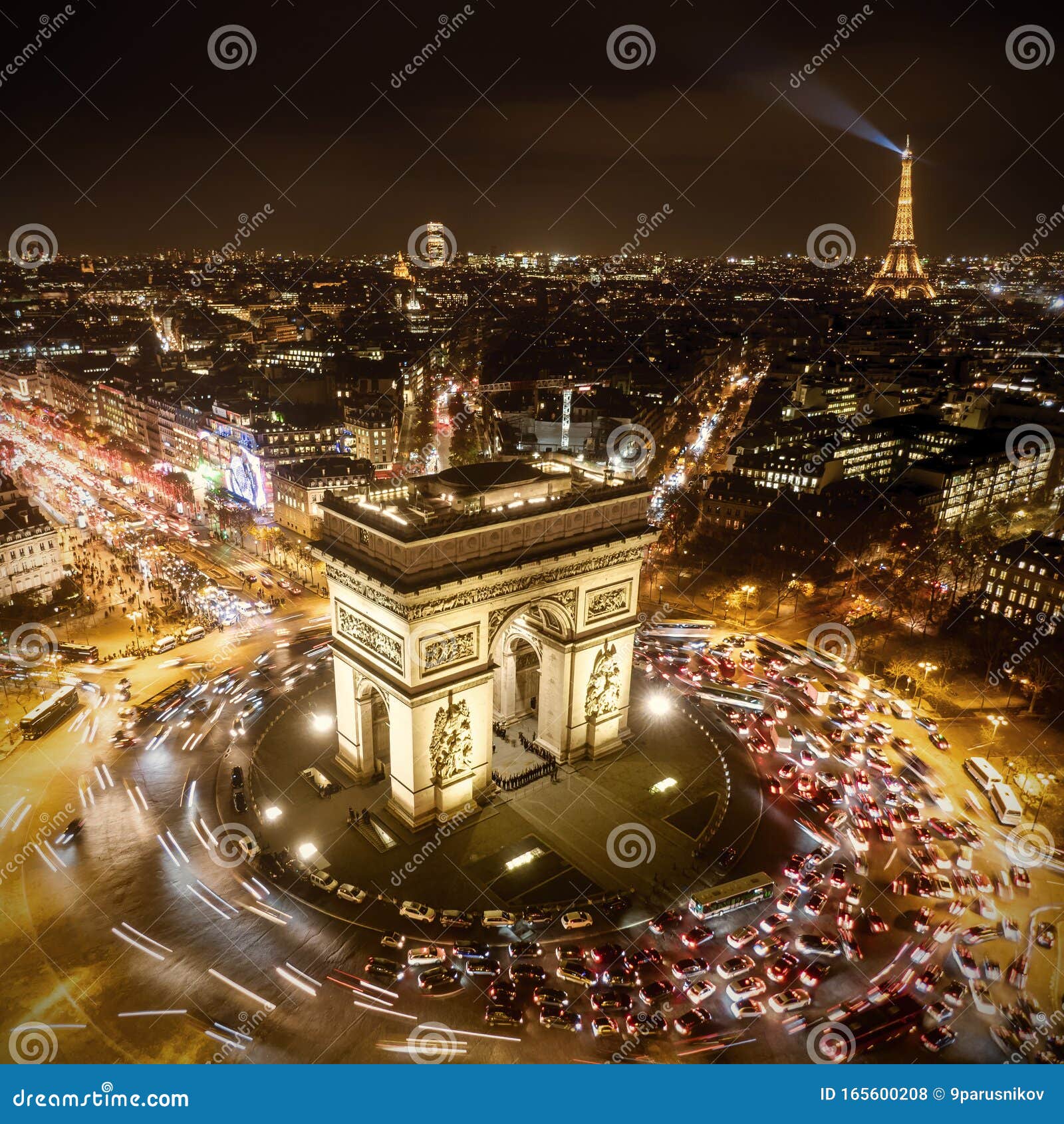 Triumphal Arch Of The Star At Night. It Is One Of The Most Famous ...