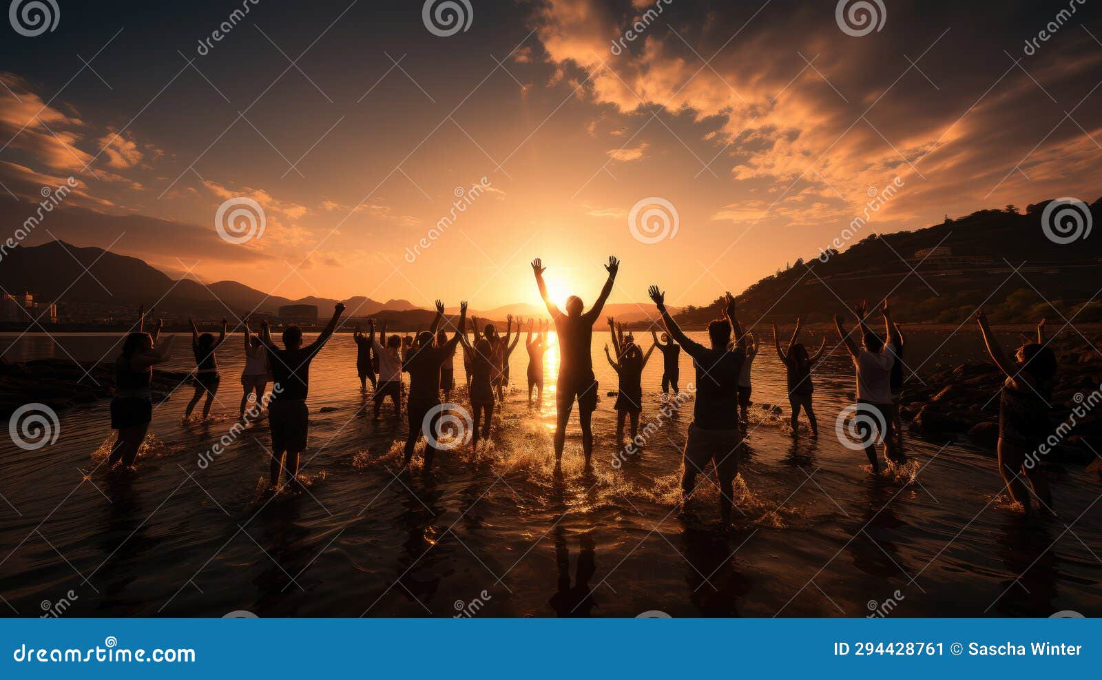 Triumphant Ascent: Celebrating Success Atop the Mountains Stock Image ...
