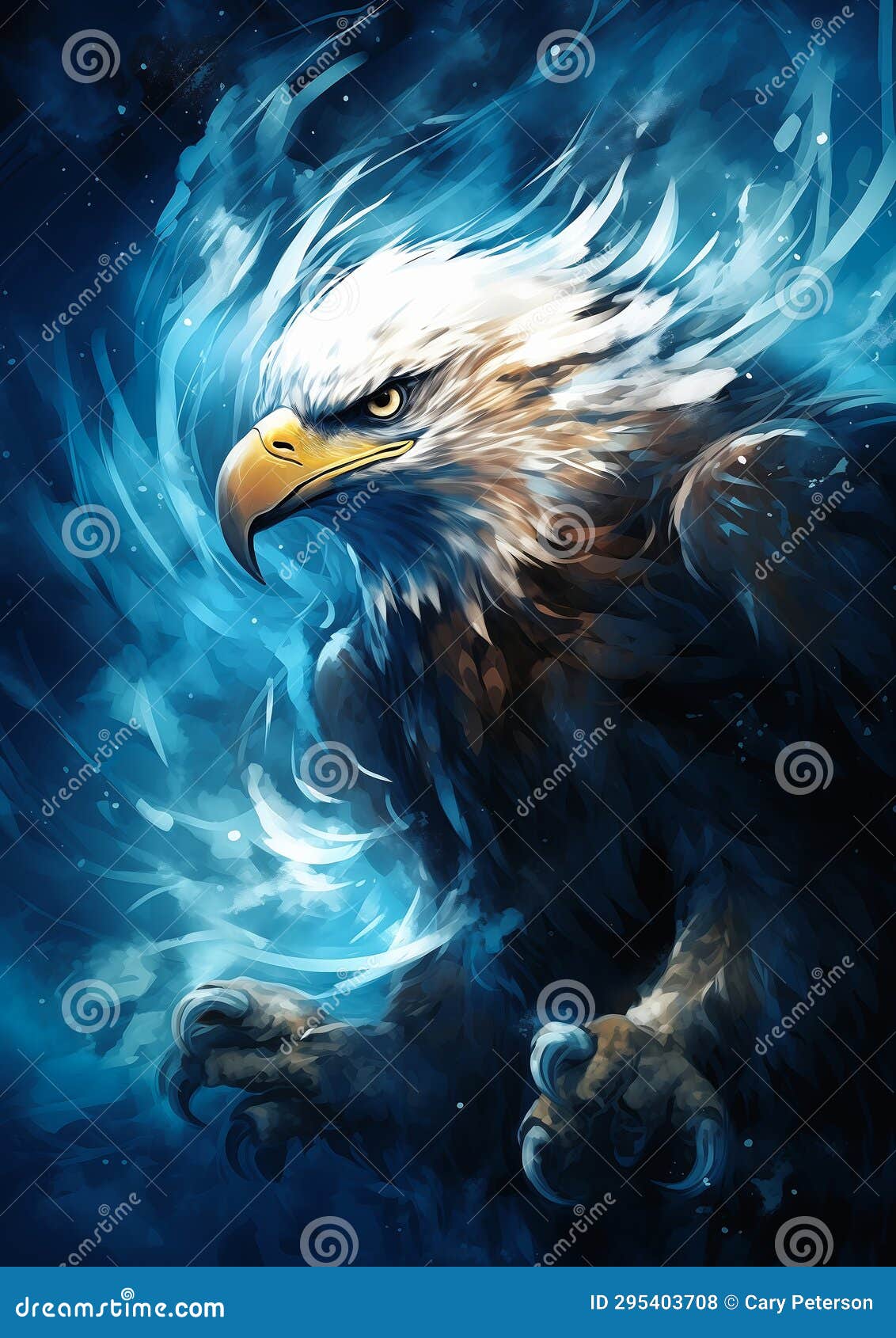 Triumphant Fury: the Bald Eagle S Transparent Greed on a Blue Ba Stock ...
