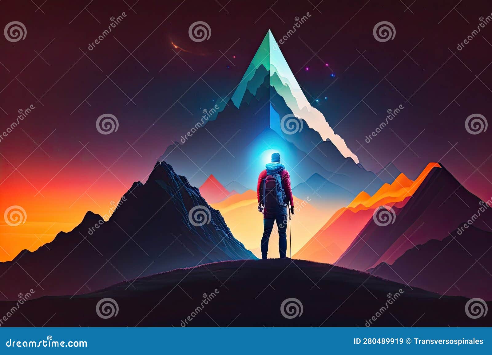 Triumphant Person Mountain Background Generative AI Stock Illustration ...