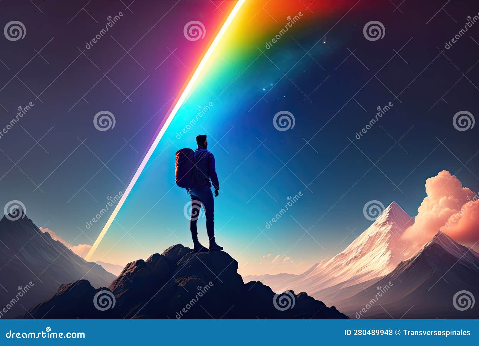 Triumphant Person Mountain Background Generative AI Stock Illustration ...