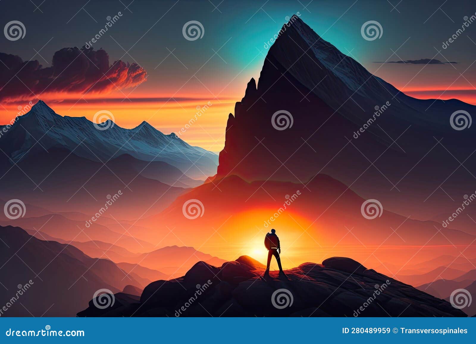Triumphant Person Mountain Background Generative AI Stock Illustration ...