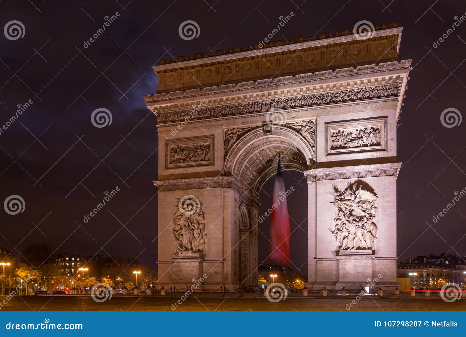 Triumphbogen Paris Arc De Triomphe an Den Typen Elysees Nachts ...
