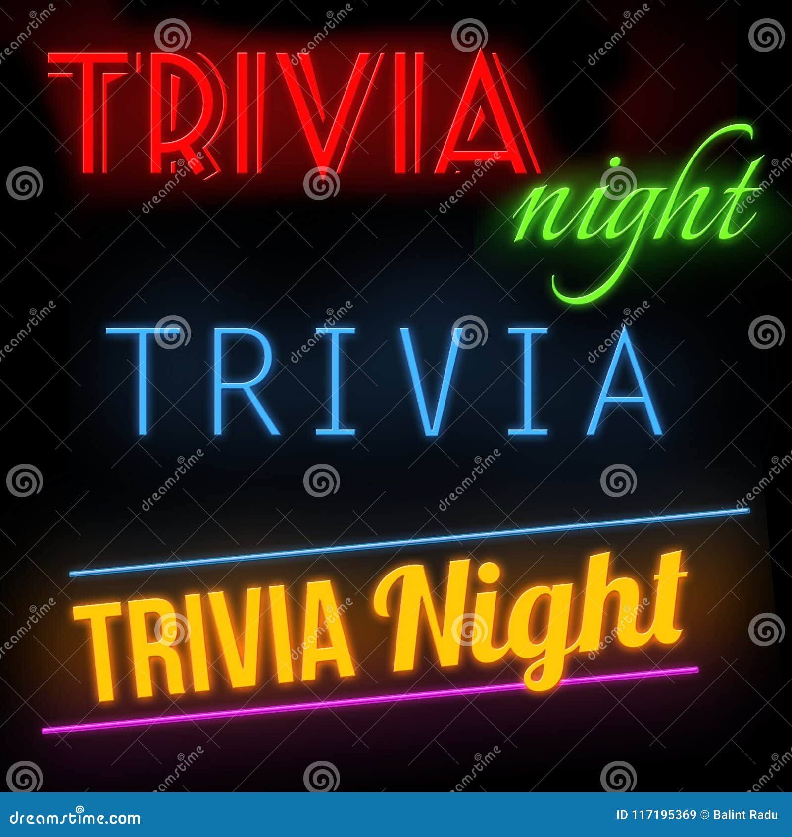 Trivia Night Glowing Neon Sign Stock Vector - Illustration of ...
