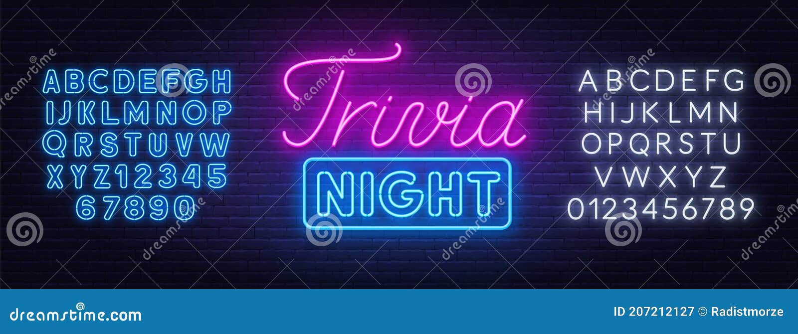 Trivia Night Neon Sign on a Brick Wall. Stock Illustration ...