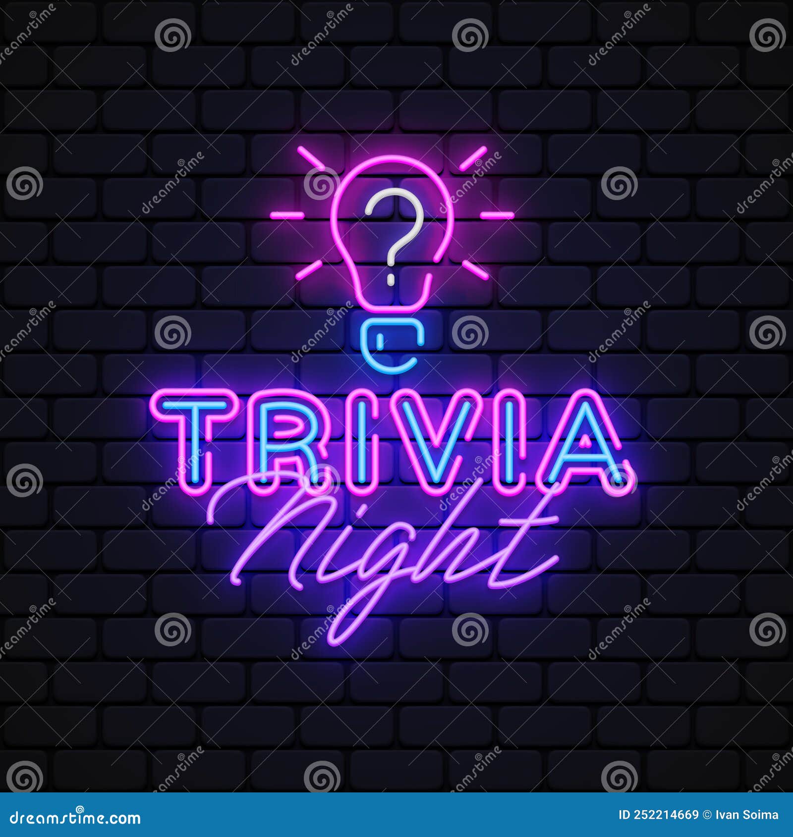 Trivia Night in Retro Style on Light Background. Neon Vector Logo ...