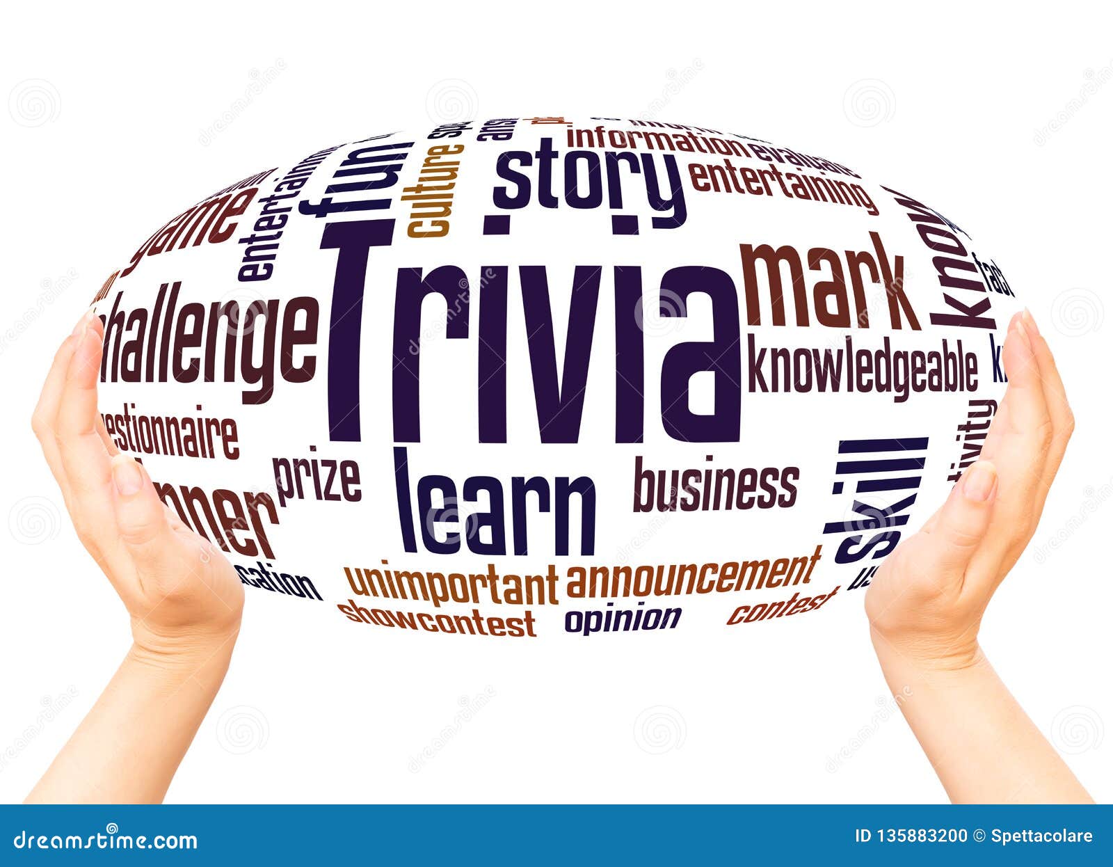 Trivia Word Cloud Hand Sphere Concept Stock Photo - Image of story ...