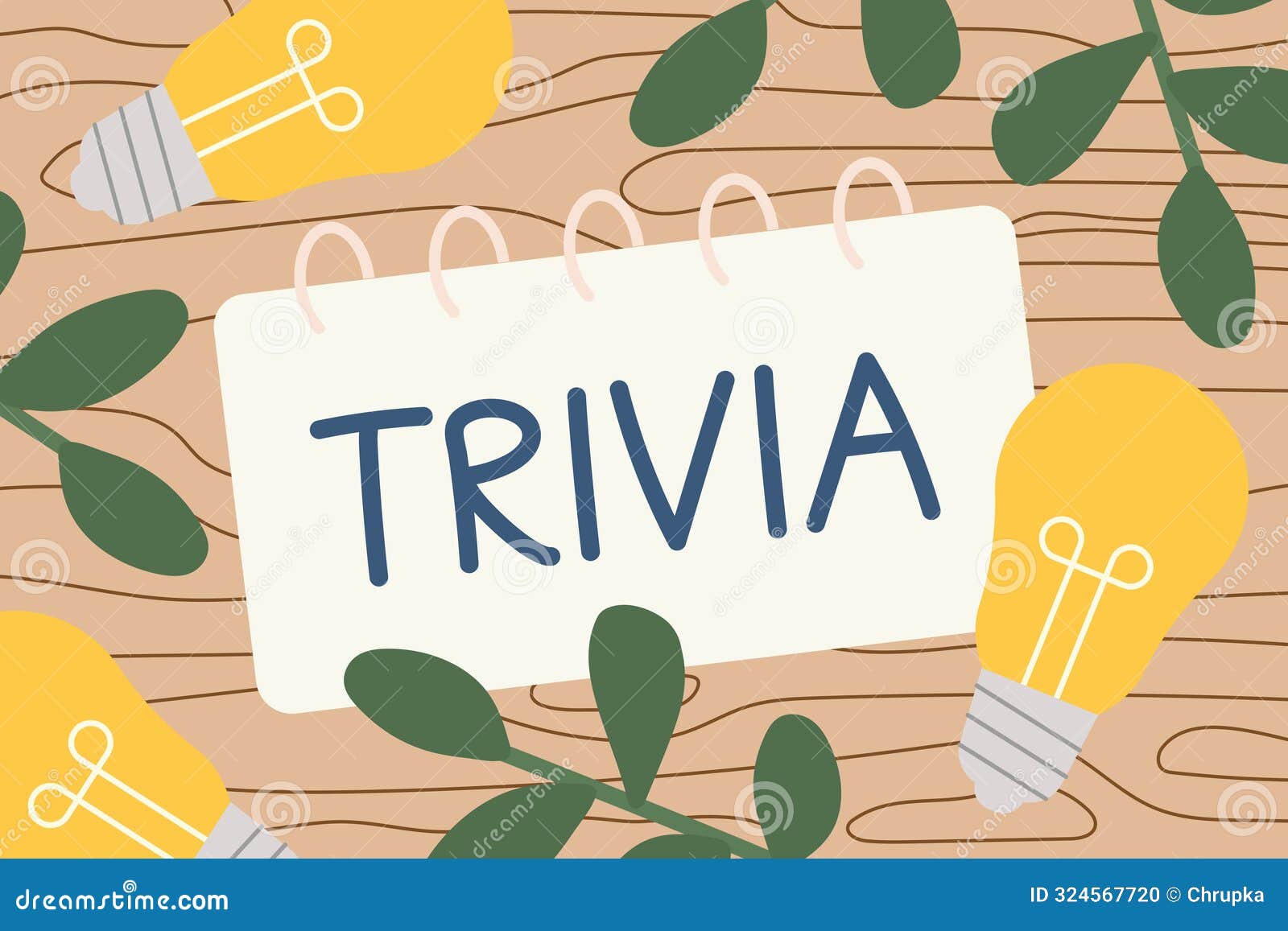 Trivia Written in a Spiral Notebook with Light Bulbs and Green Plants ...