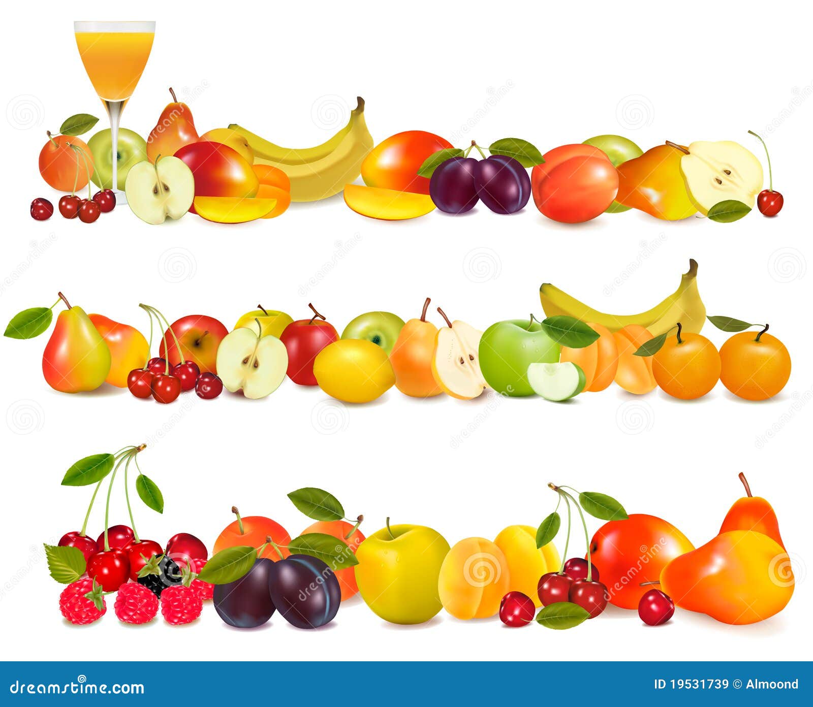 Trois Cadres De Conception De Fruit D'isolement Sur Le Blanc ...