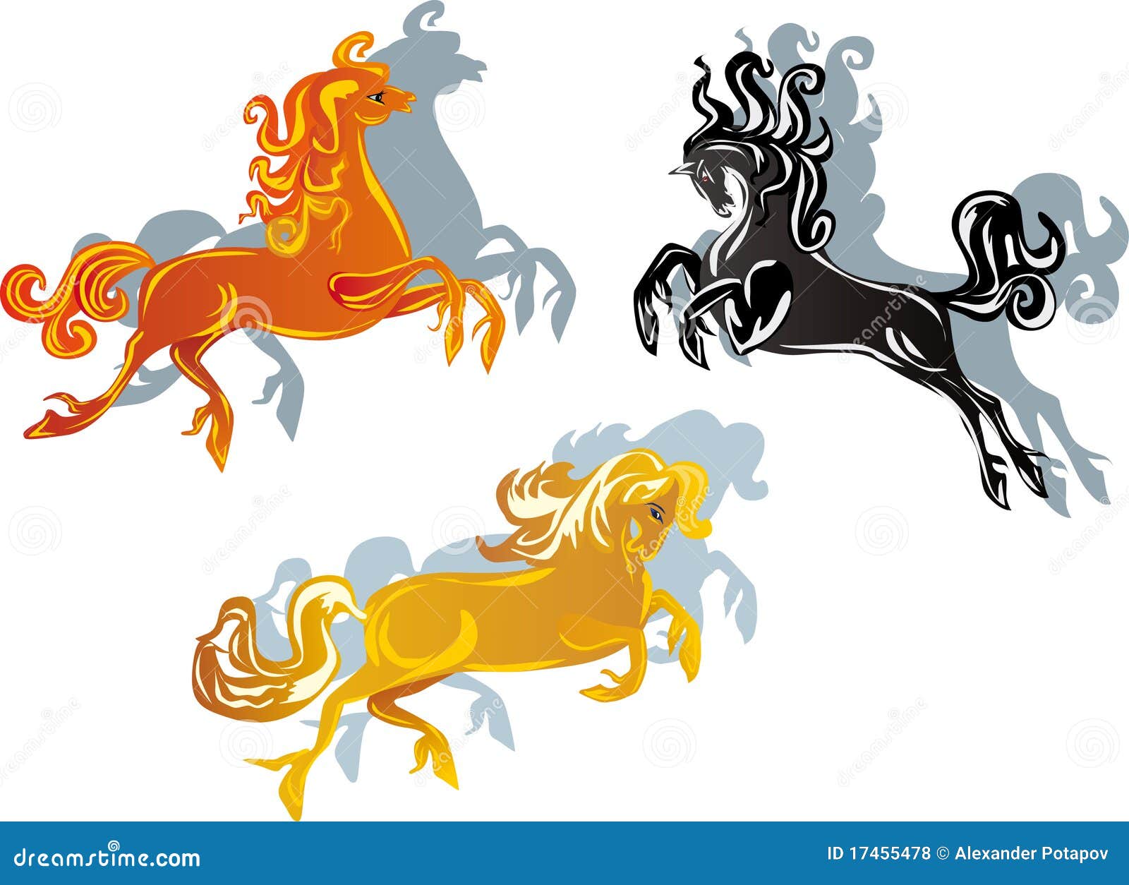 Trois Chevaux De Couleur Sur Le Blanc Illustration de Vecteur ...