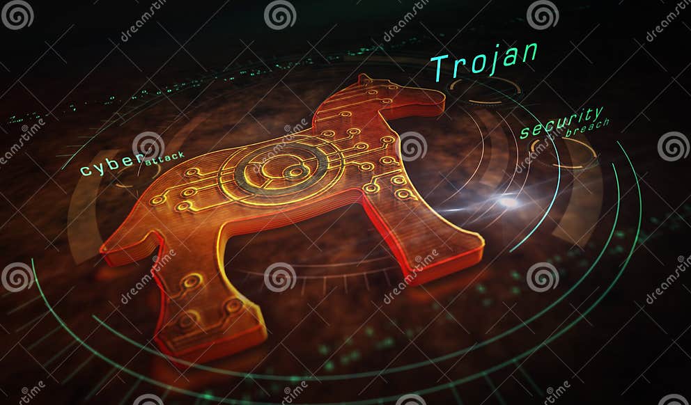 Cyber Attack with Trojan Symbol Digital 3d Illustration Stock ...