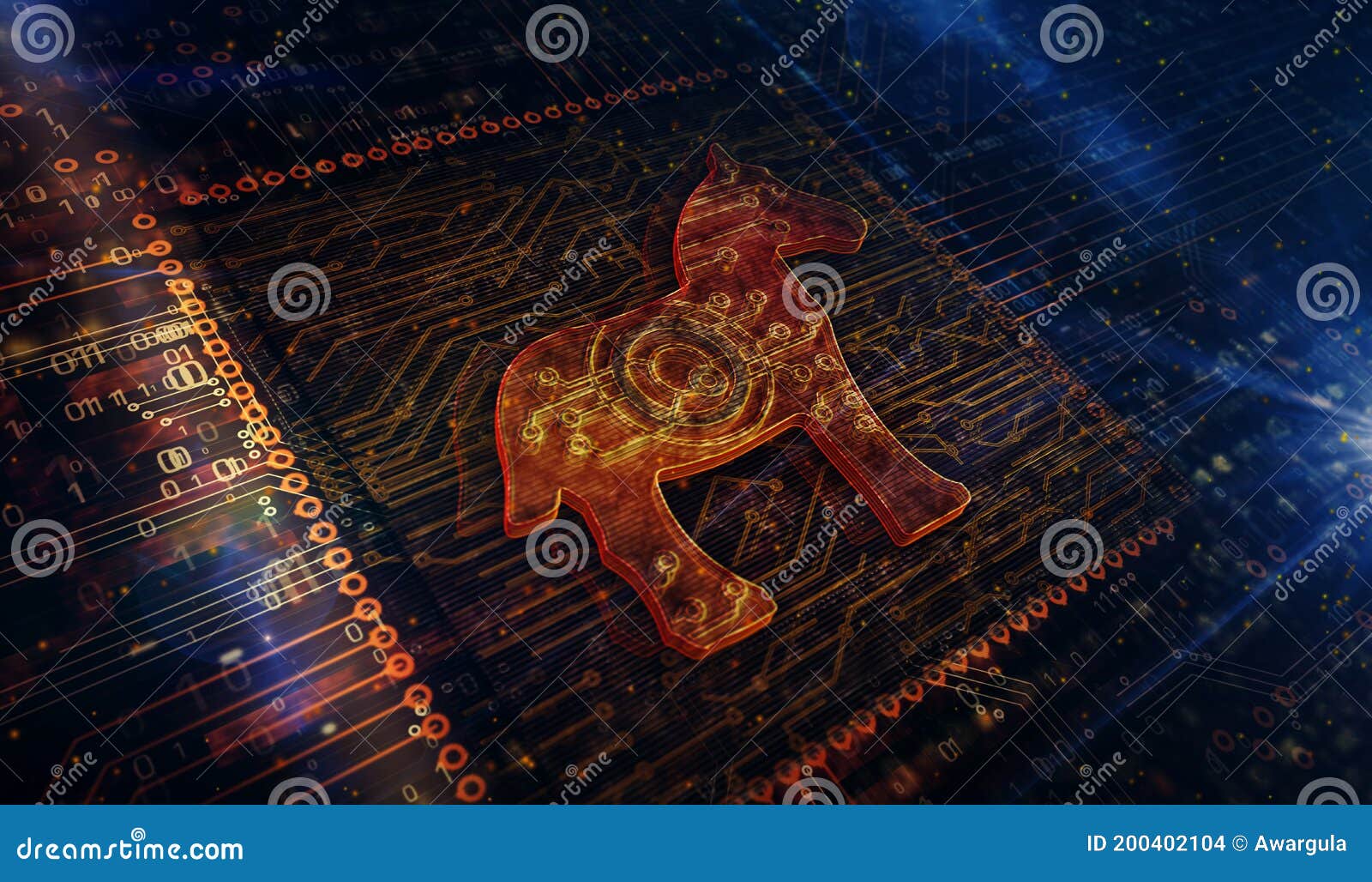 Cyber Attack with Trojan Symbol Digital 3d Illustration Stock ...