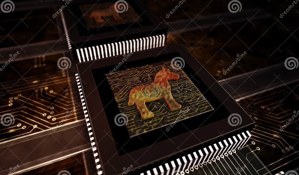 Cyber Attack with Trojan Symbol Digital 3d Illustration Stock ...