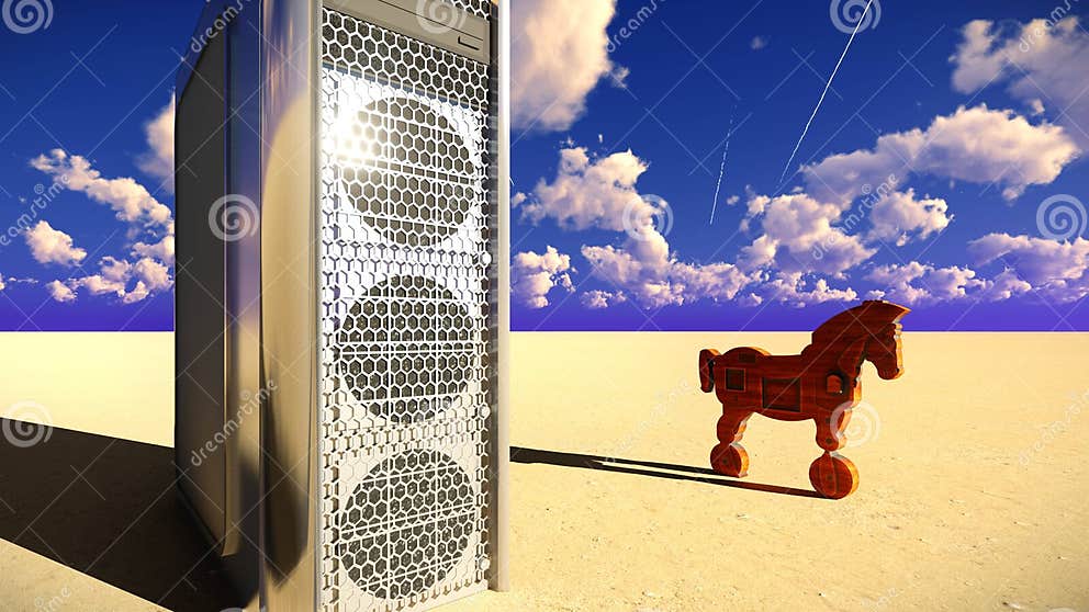 Trojan Horse and Computer 3d Illustration Stock Illustration ...